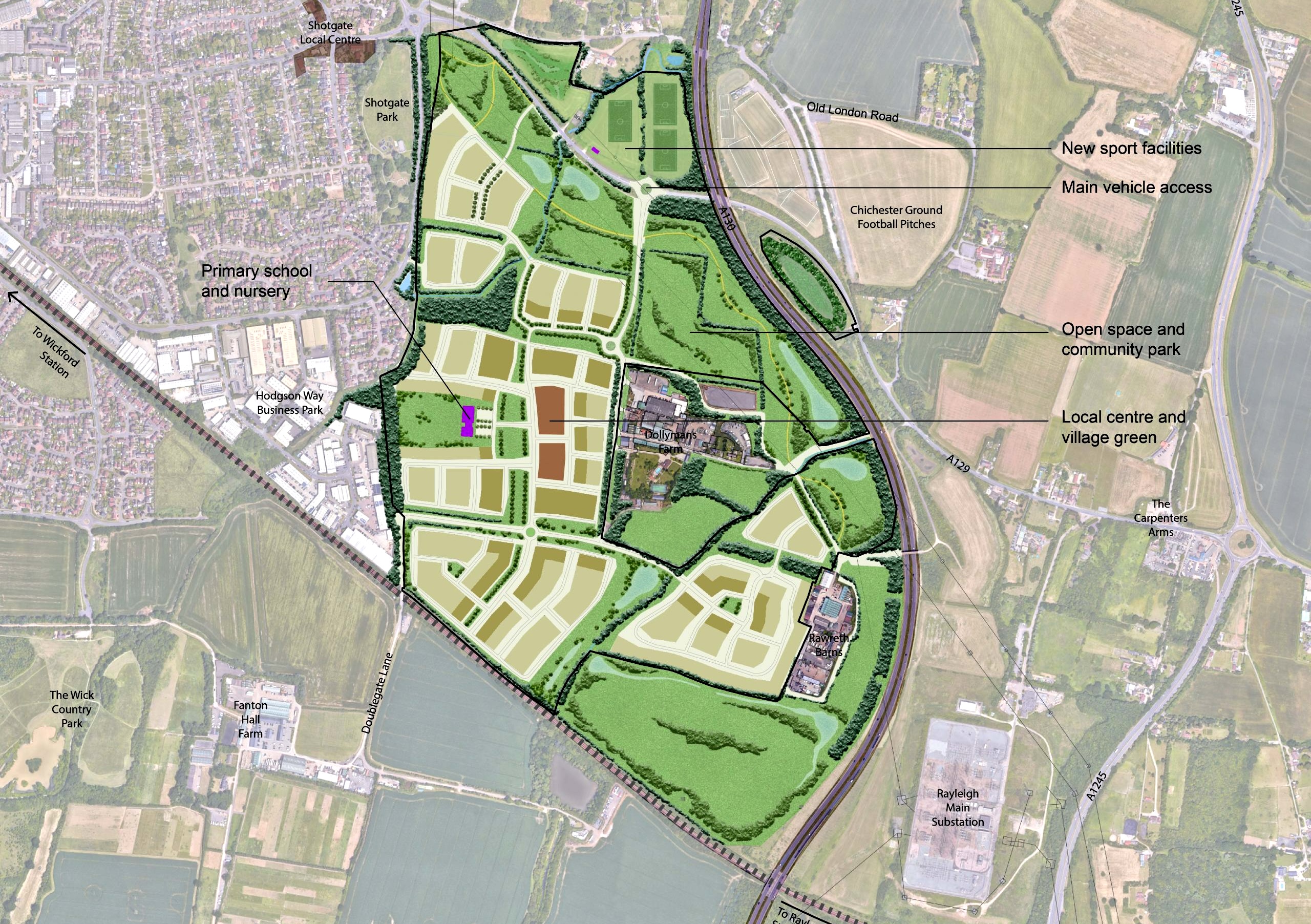New plans for 1,300 homes on green belt land between Rayleigh & Wickford